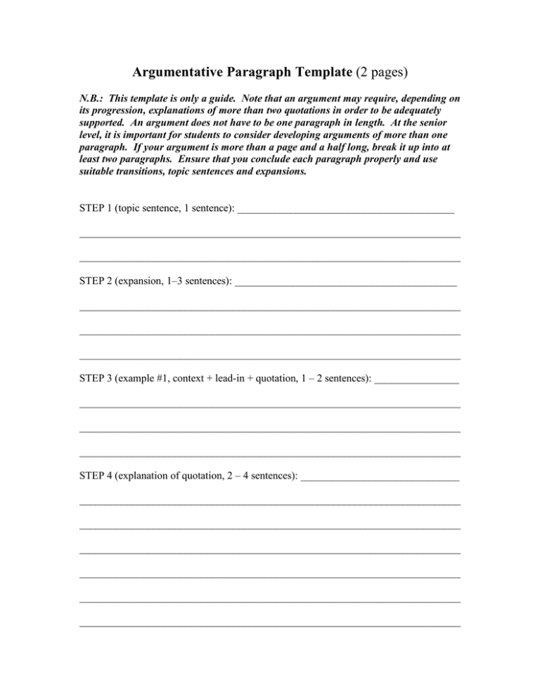 Argumentative Paragraph Template