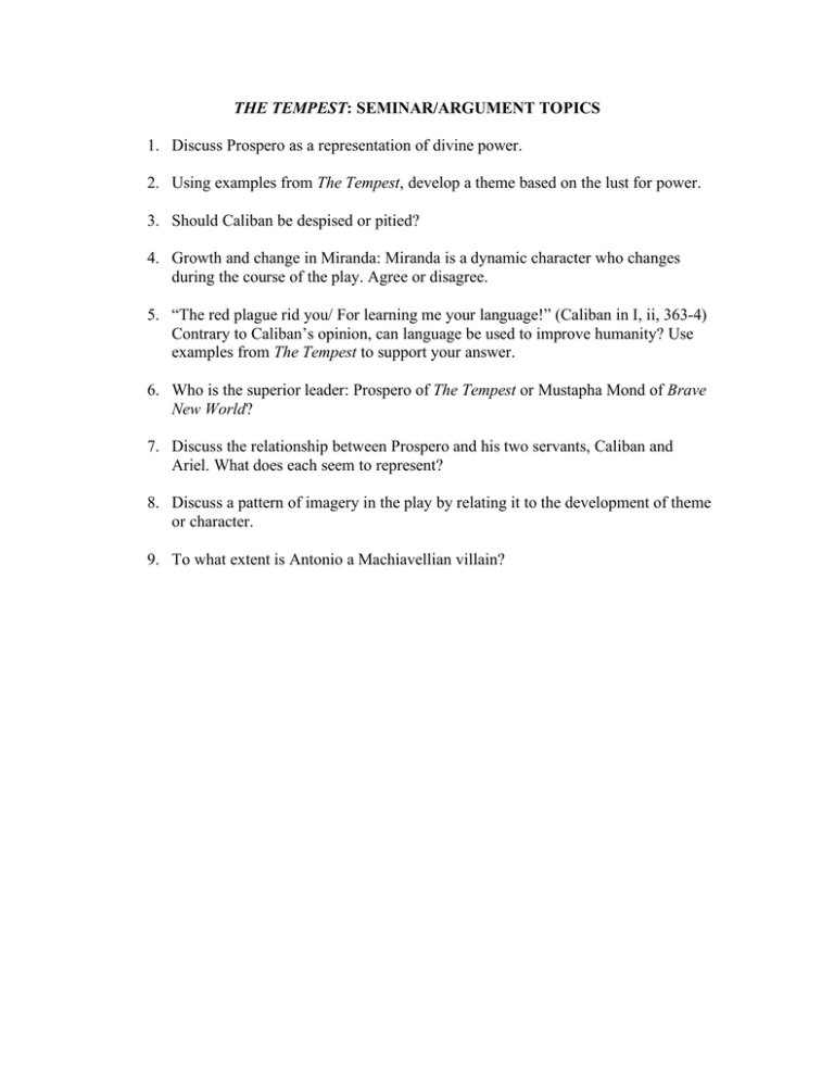 The Tempest: Seminar & Argument Topics