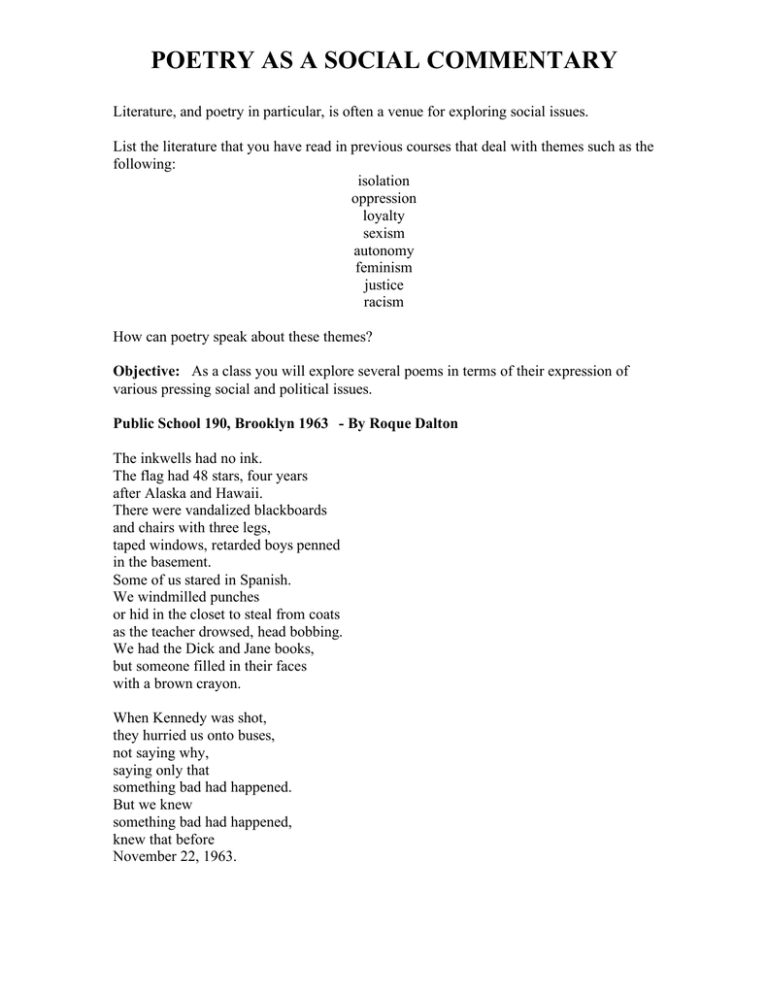 Poetry as Social Commentary: Analysis & Themes