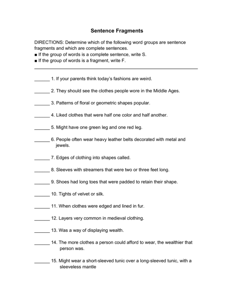 Sentence Fragments Worksheet: Identify & Correct