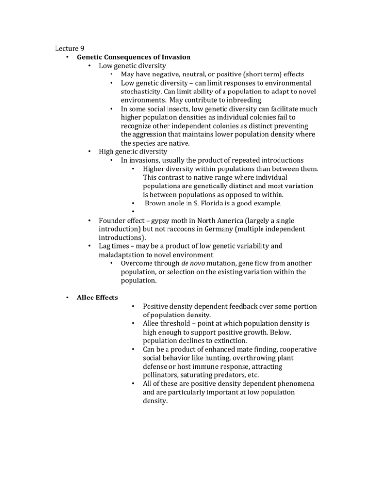 Lecture 9 • Low genetic diversity