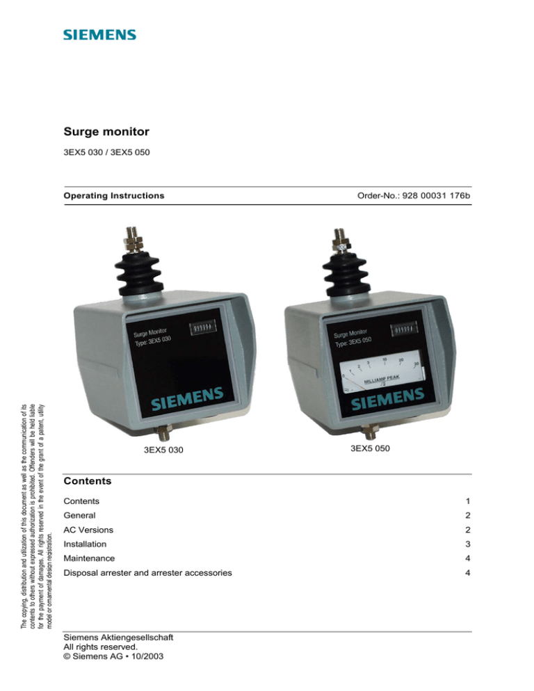Surge monitor Contents 3EX5 030 / 3EX5 050
