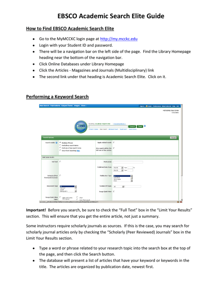 EBSCO Academic Search Elite Guide