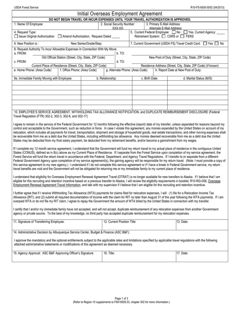 Initial Overseas Employment Agreement