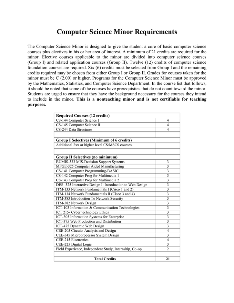 Computer Science Minor Requirements
