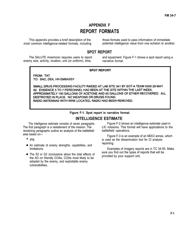 REPORT FORMATS APPENDIX F