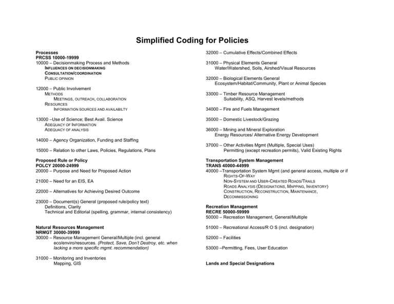 Simplified Coding For Policies