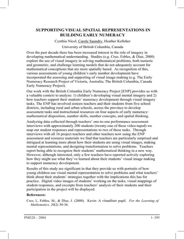 SUPPORTING VISUAL SPATIAL REPRESENTATIONS IN BUILDING EARLY NUMERACY