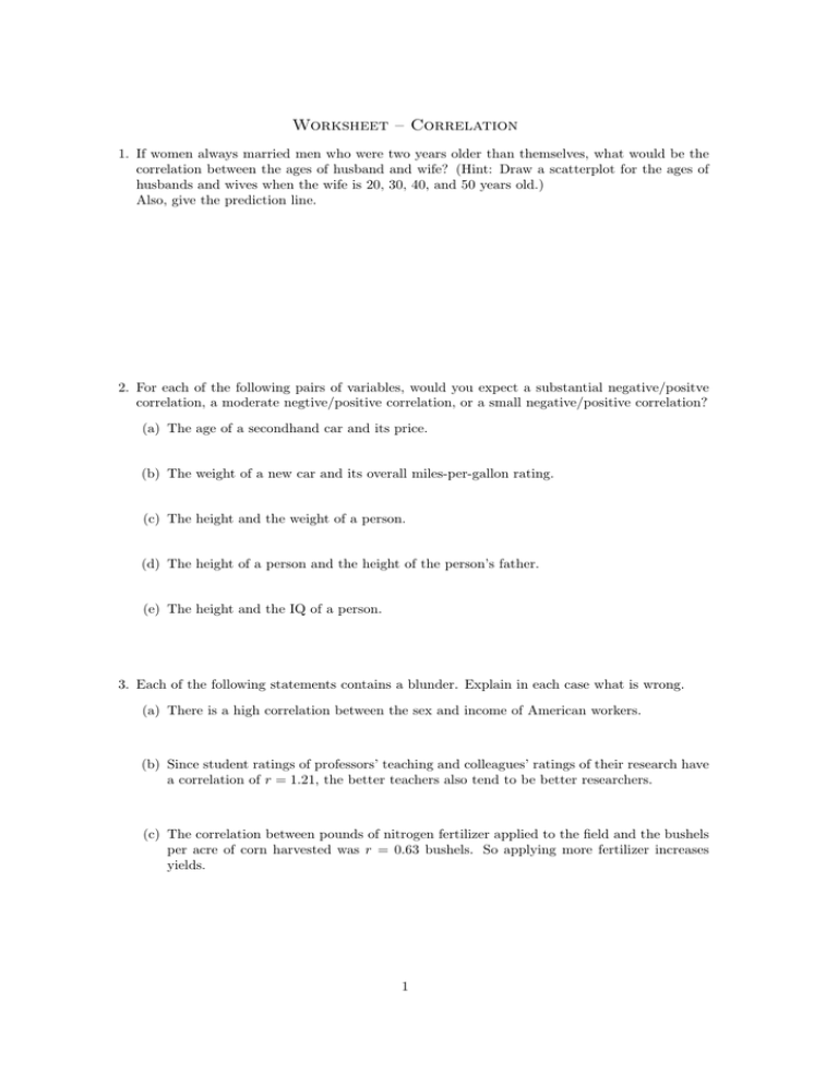 Correlation Worksheet: Practice Problems & Solutions