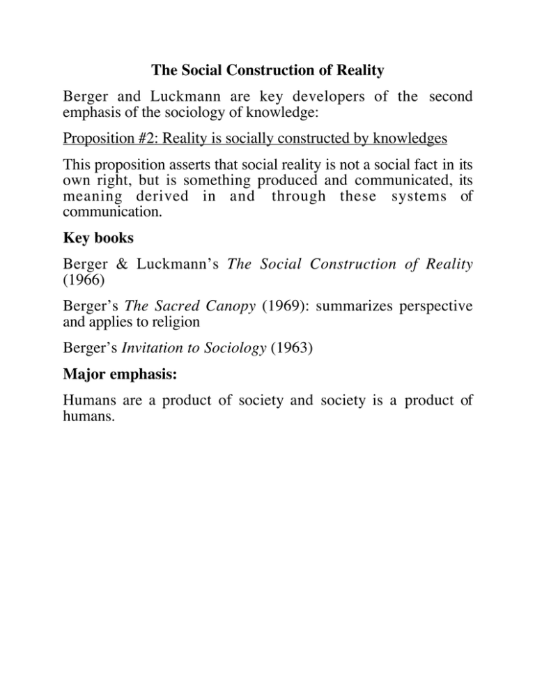 The Social Construction of Reality emphasis of the sociology of knowledge: