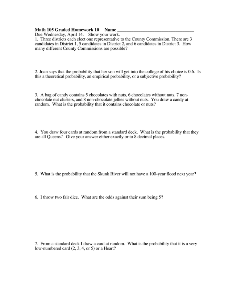 Math 105 Graded Homework 10 Name