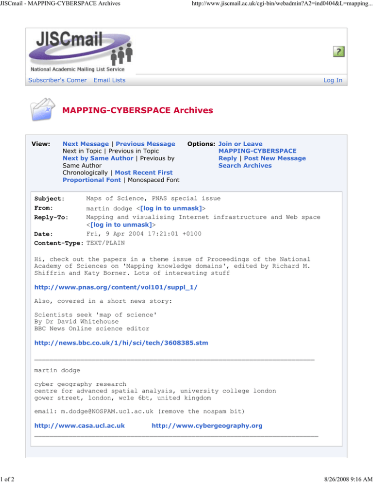 JISCmail - MAPPING-CYBERSPACE Archives