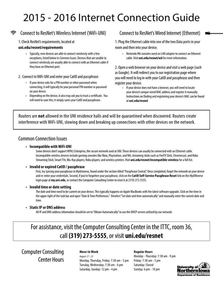2015 - 2016 Internet Connection Guide