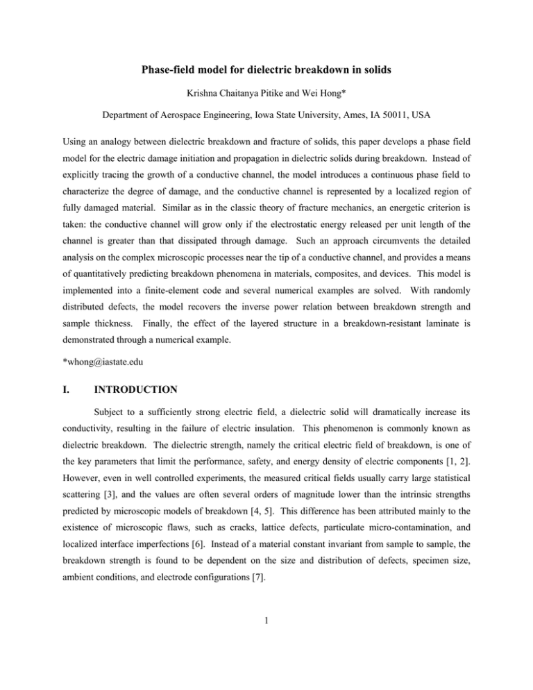 Phase-Field Model for Dielectric Breakdown in Solids