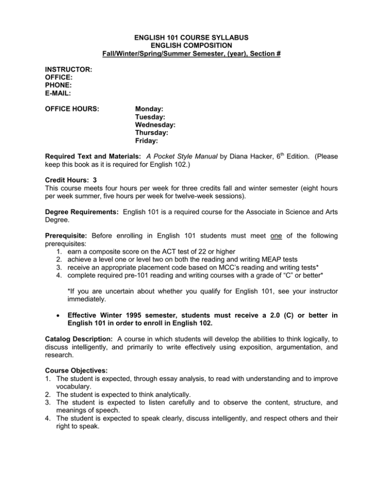 English 101 Syllabus: Composition Course