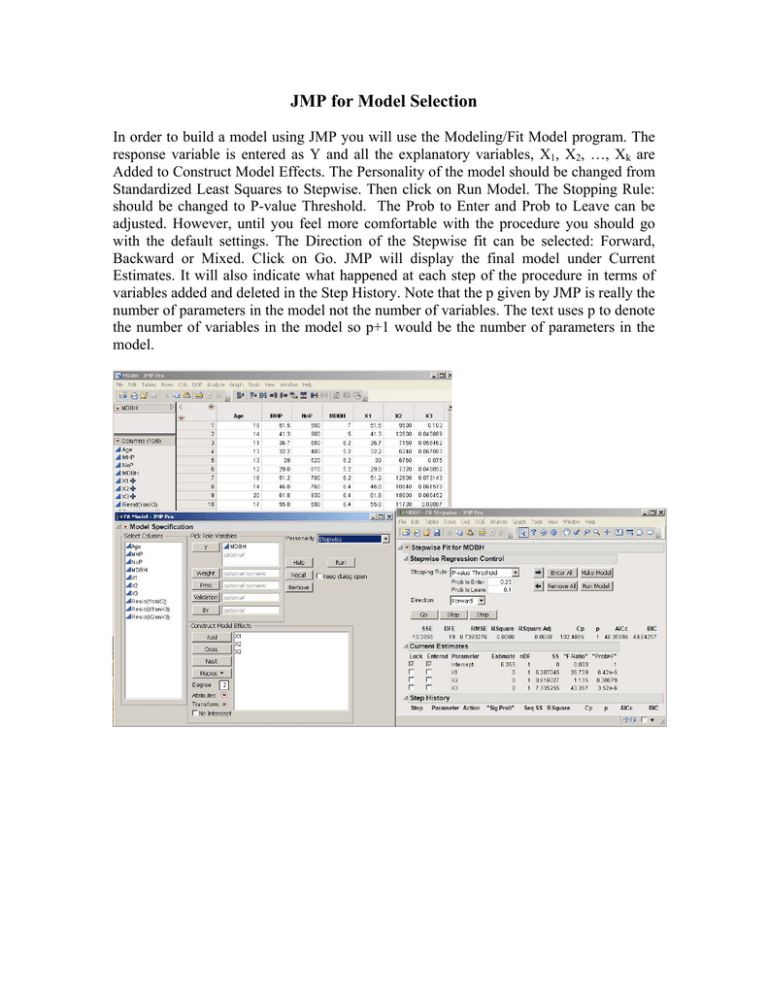 JMP for Model Selection