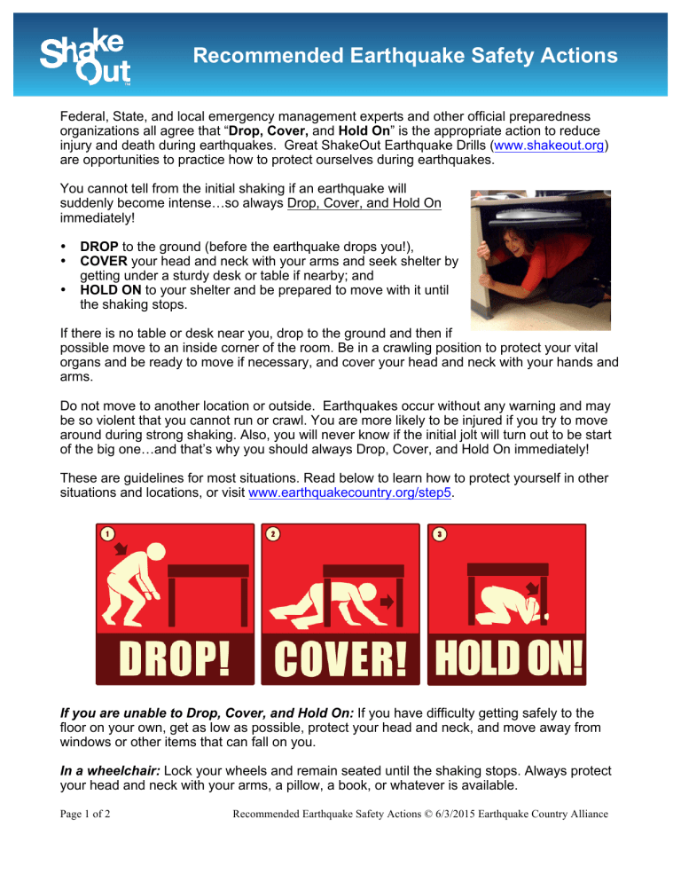 Recommended Earthquake Safety Actions