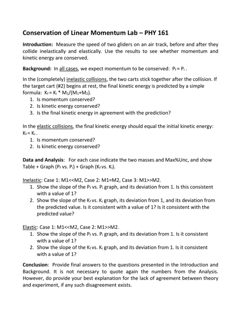 Conservation of Linear Momentum Lab Report - Physics