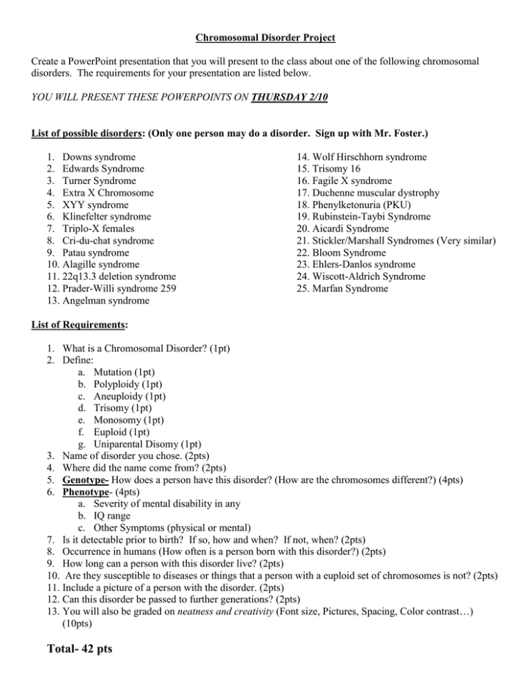 Chromosomal Disorder Presentation Instructions