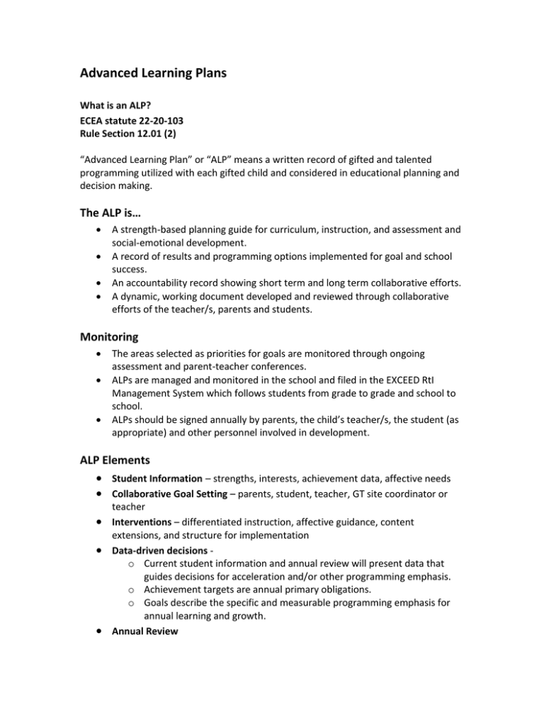 Advanced Learning Plans