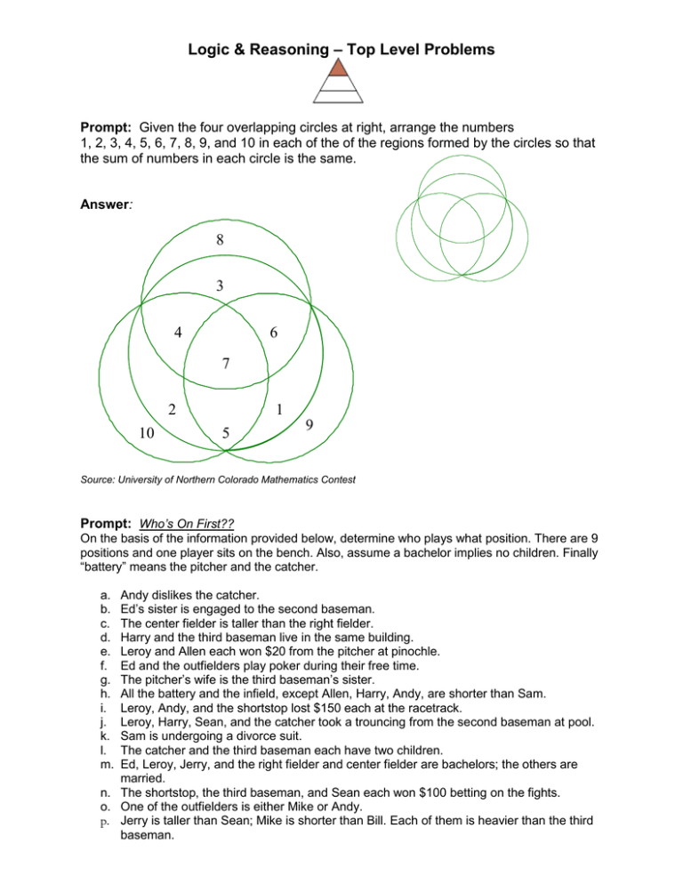 Top Level Problems Logic & Reasoning
