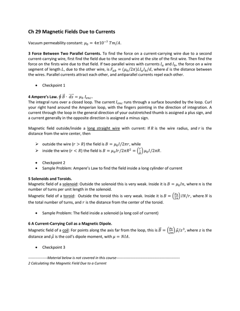 Ch 29 Magnetic Fields Due to Currents