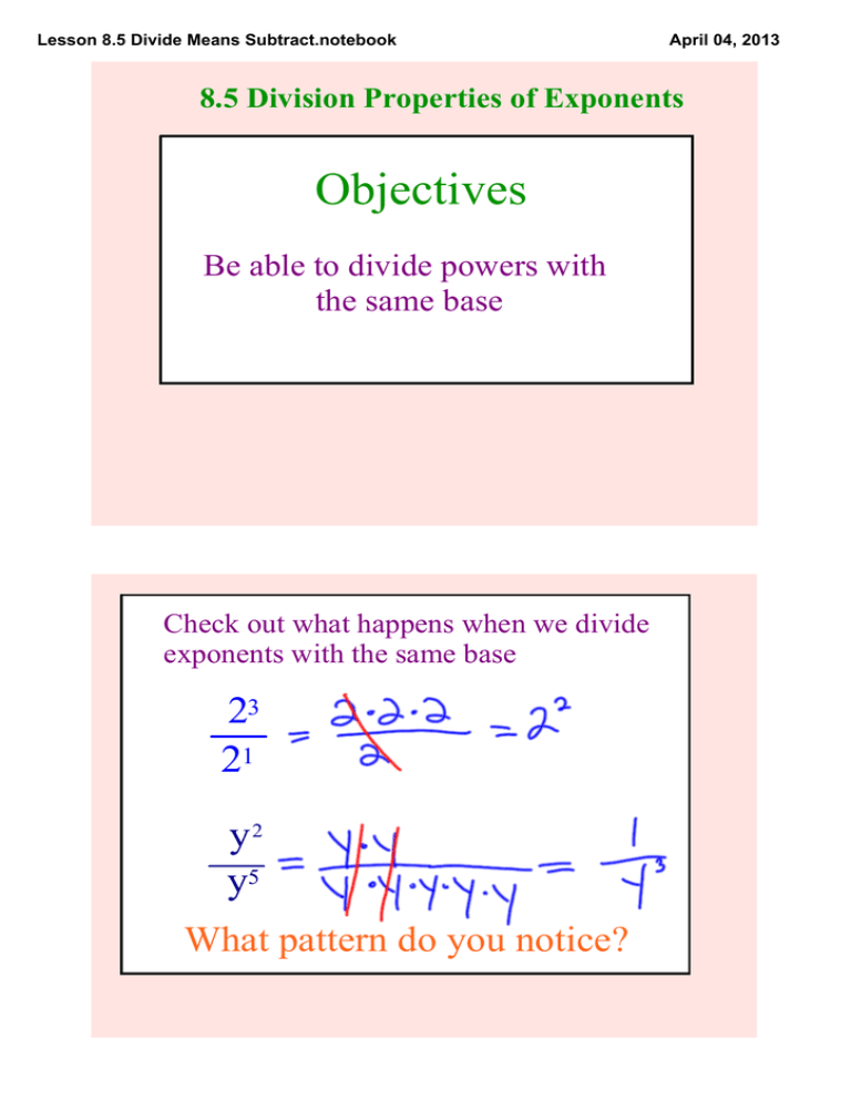 Objectives 2 y What pattern do you notice?