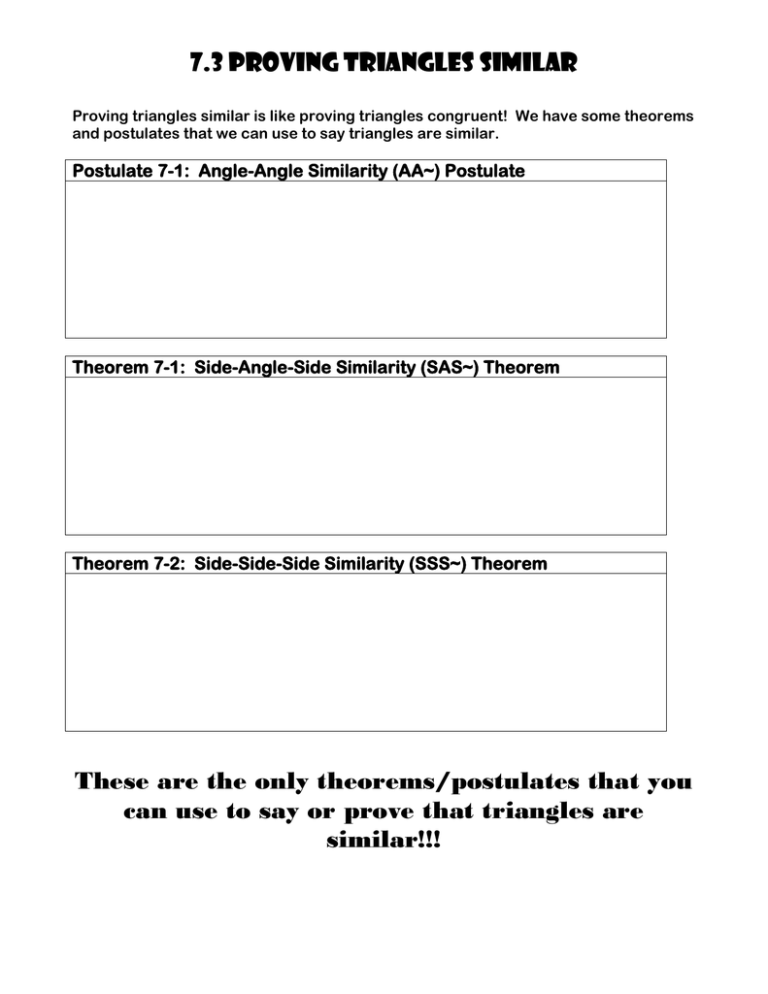 Triangle Similarity Theorems: AA, SAS, SSS Worksheet