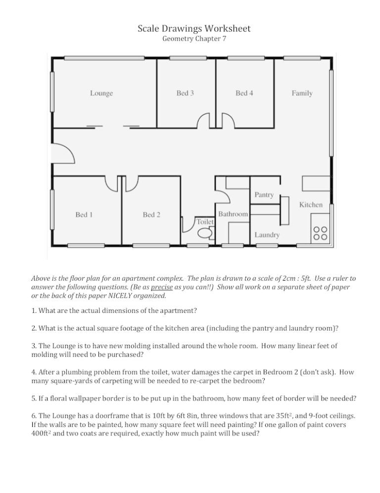 Scale Drawings Worksheet: Geometry Problem Solving