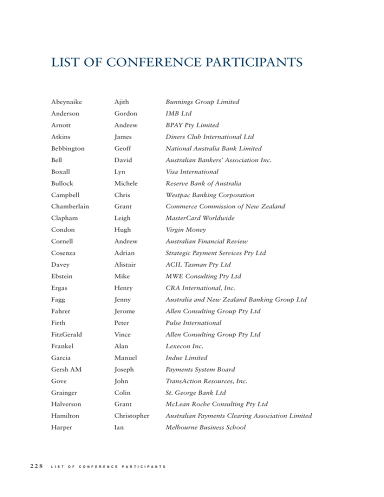 LIST OF CONFERENCE PARTICIPANTS