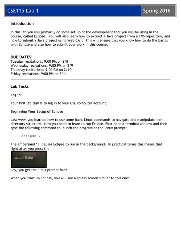 Cse115 Lab 1 Spring 2016 Introduction