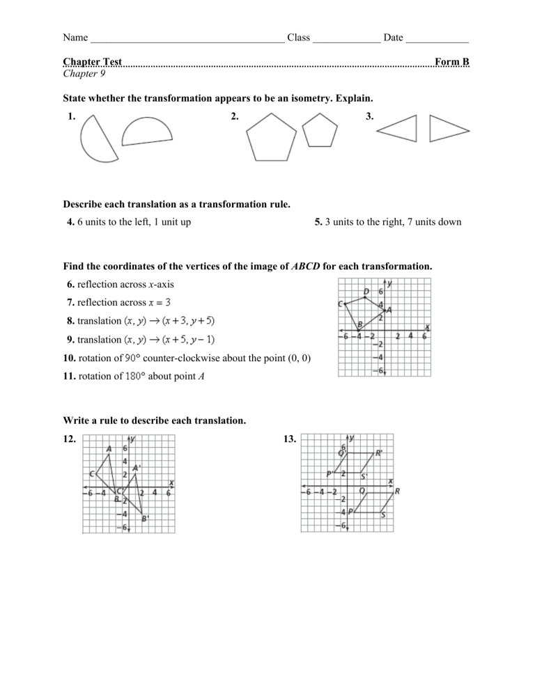 Geometry Transformations Chapter Test - High School