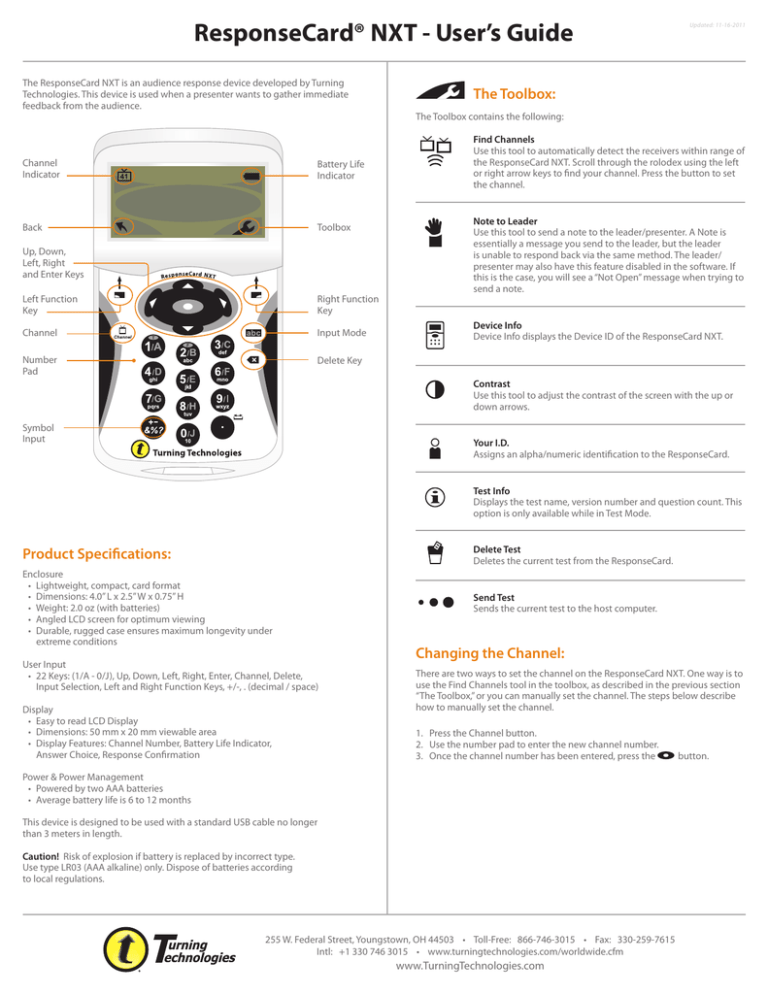 ResponseCard® NXT - User’s Guide The Toolbox: