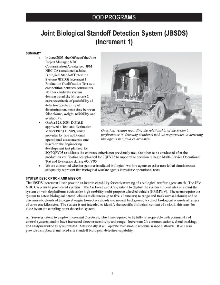 JBSDS Increment 1: Biological Warfare Detection System Analysis