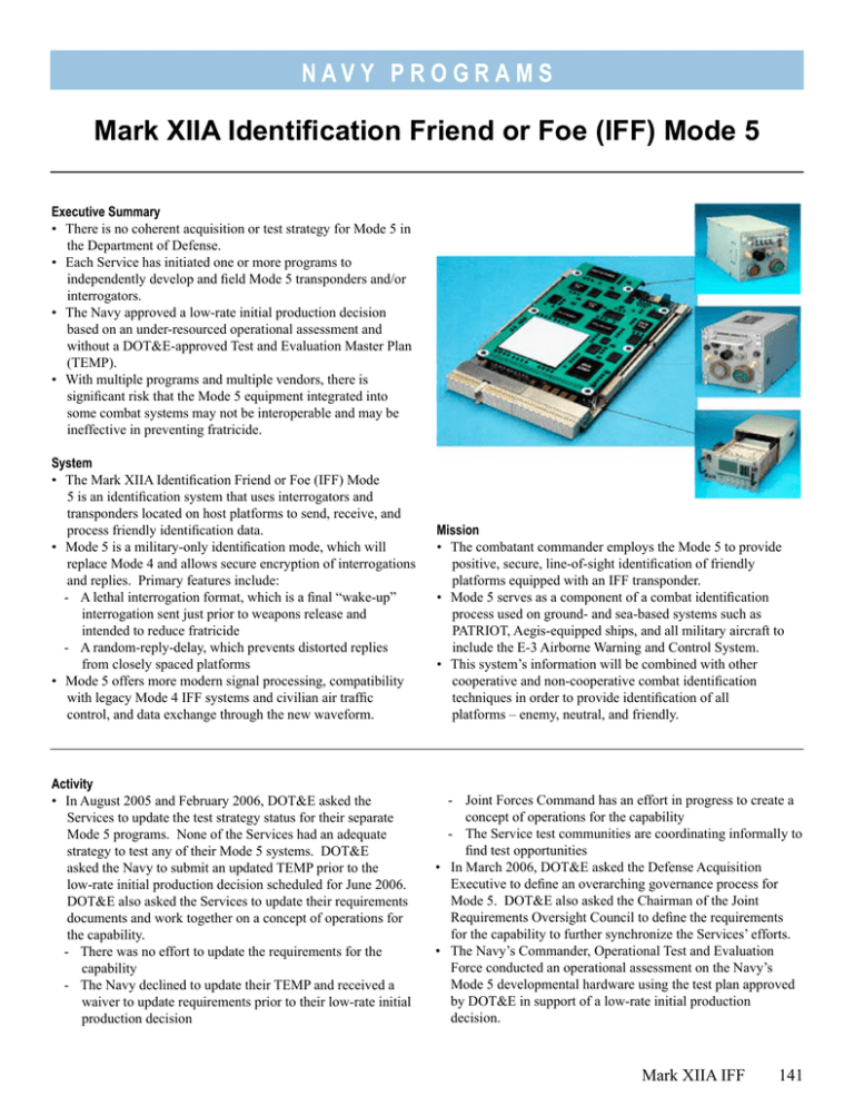 Navy Mark XIIA IFF Mode 5 Program Assessment