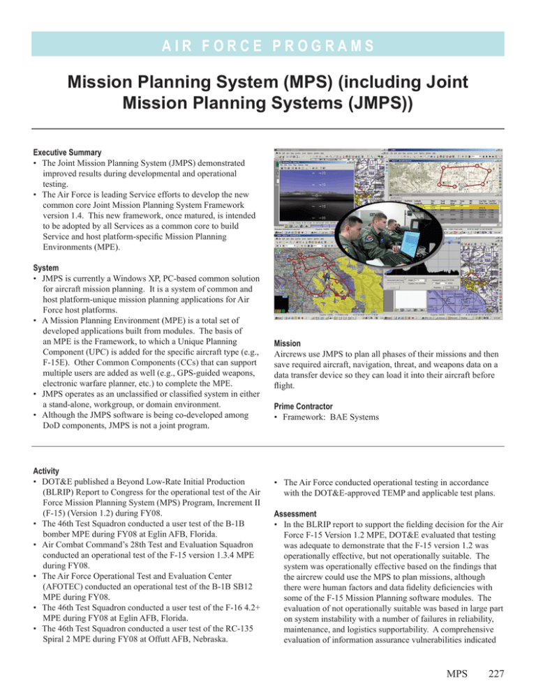 Air Force Mission Planning System (MPS) Report