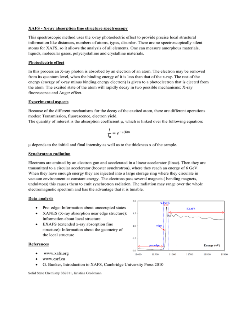 XAFS - X-ray absorption fine structure spectroscopy