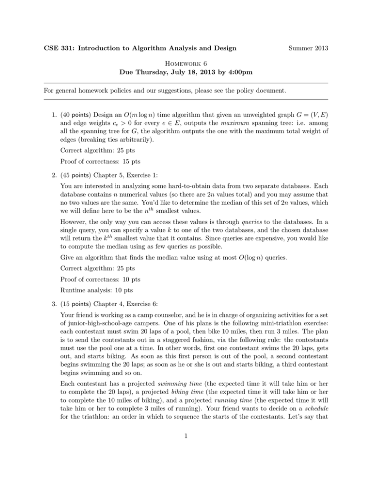 Algorithm Analysis and Design Homework 6