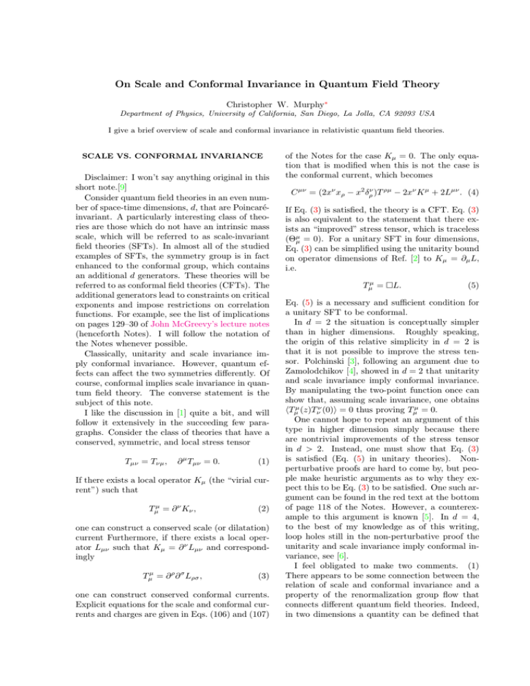 On Scale And Conformal Invariance In Quantum Field Theory Y