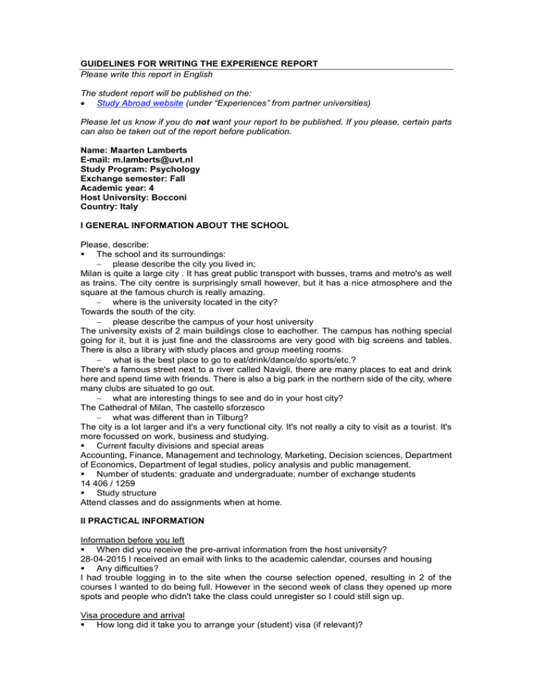Study Abroad Experience Report Guidelines - Bocconi University