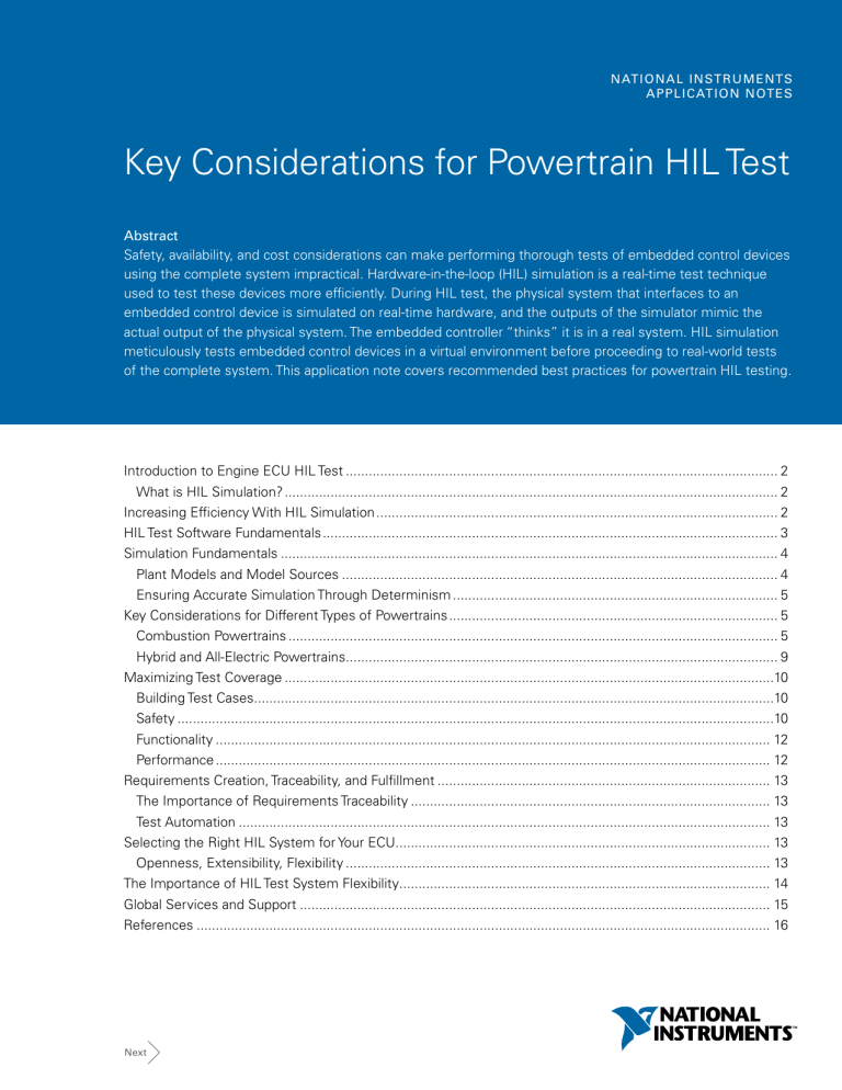 Key Considerations for Powertrain HIL Test