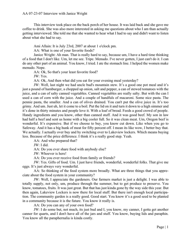 AA 07-23-07 Interview with Janice Wright