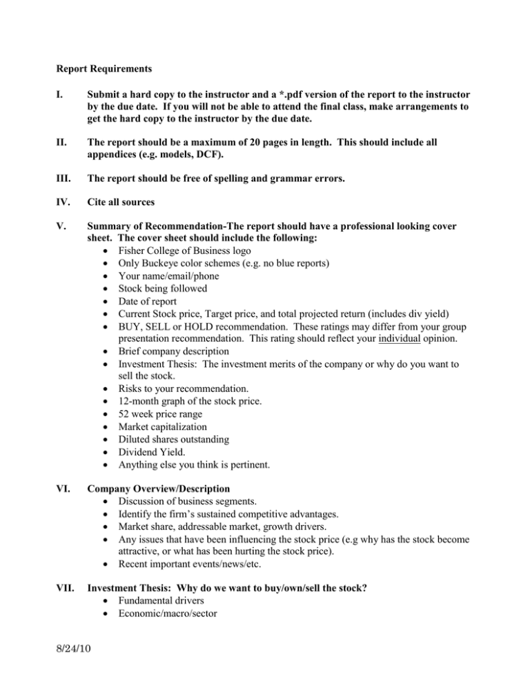 Report Requirements I.