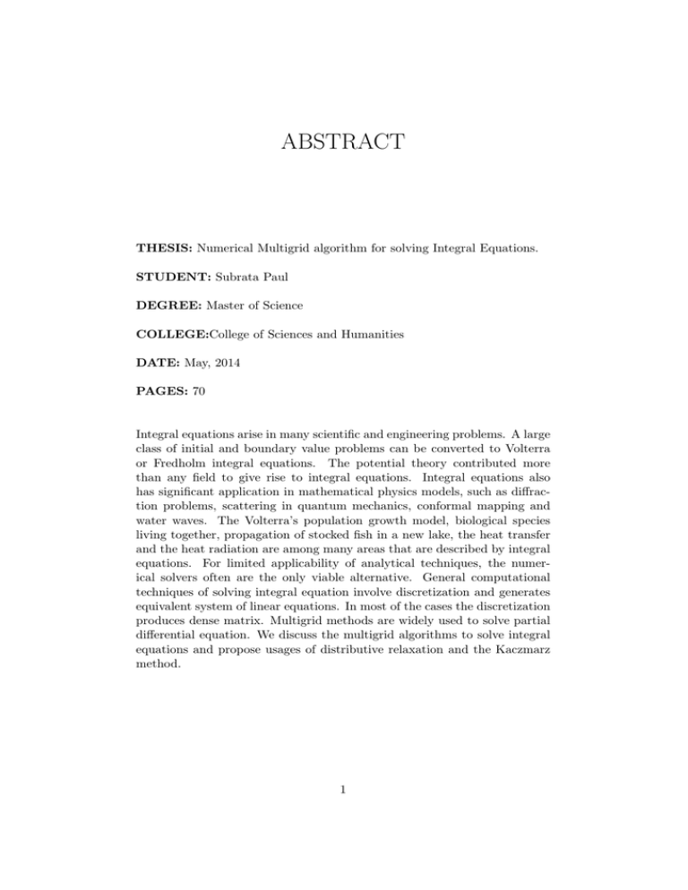 Multigrid Algorithm for Integral Equations - Thesis Abstract