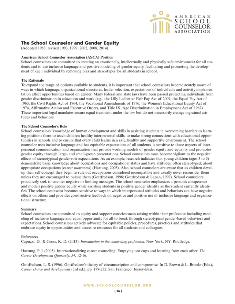 The School Counselor and Gender Equity