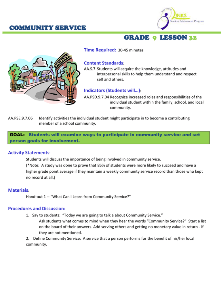 COMMUNITY SERVICE GRADE LESSON