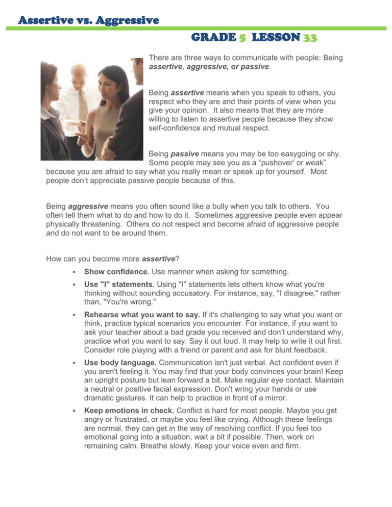 Assertive vs. Aggressive GRADE LESSON