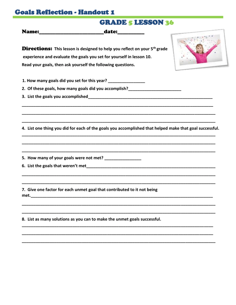Goals Reflection - Handout 1 GRADE LESSON