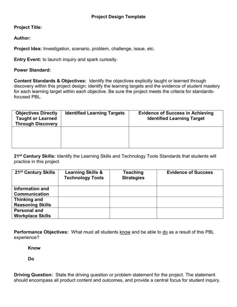 Project Design Template for PBL