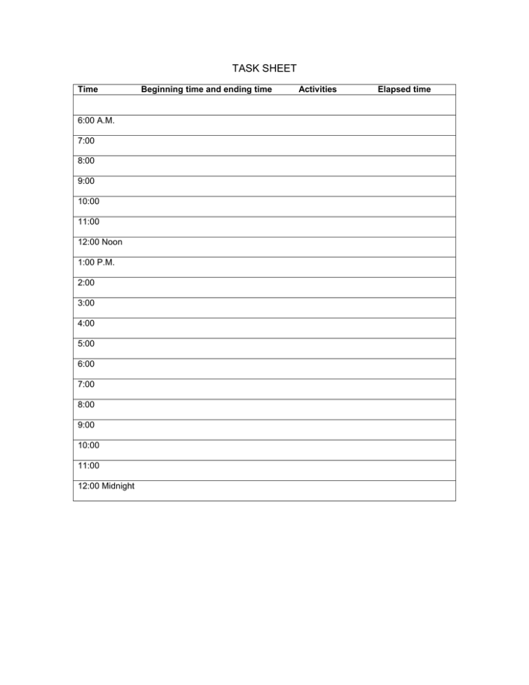 TASK SHEET